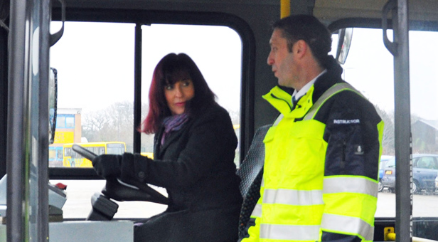 Yellow Buses, driving ladies to work - Dorset View