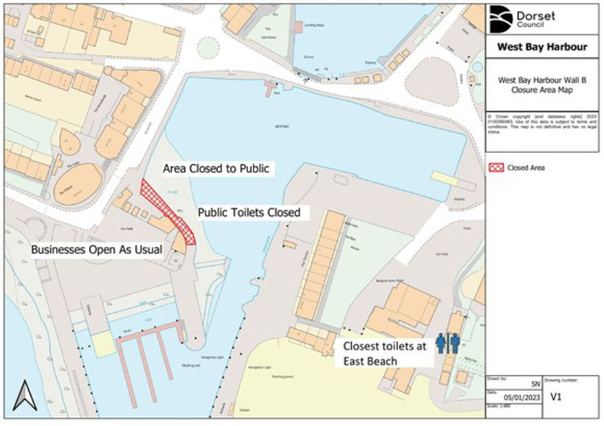 Walkway to lavatories at West Bay Harbour temporarily closed