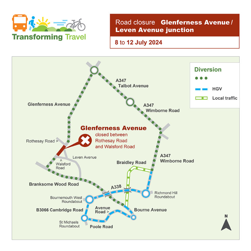 Road closure on Glenferness Avenue in Bournemouth