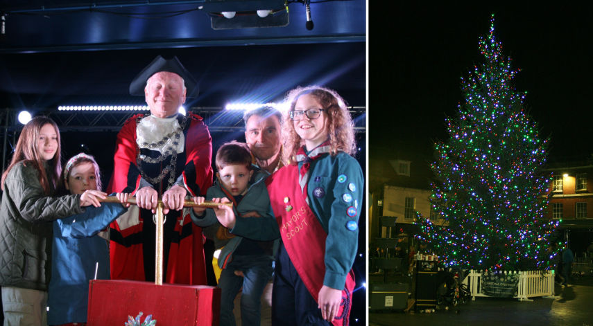 Snow falls and musket fire for Wimborne Christmas lights switch on
